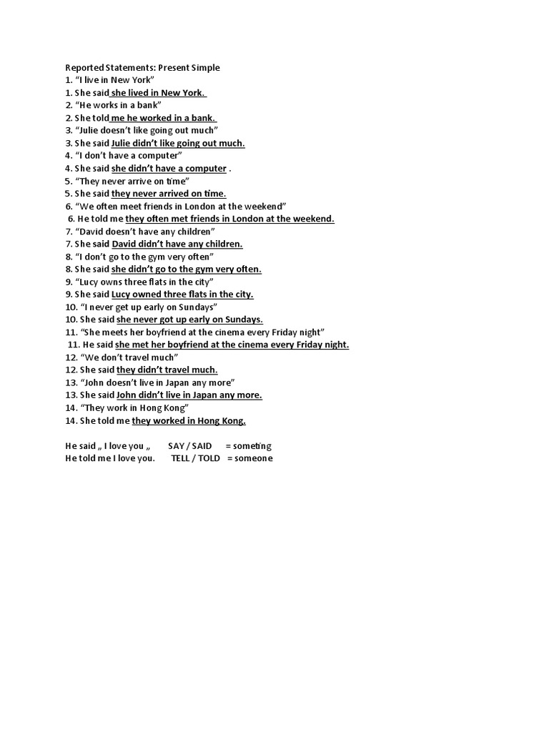 Reported Statments Present Simple | PDF