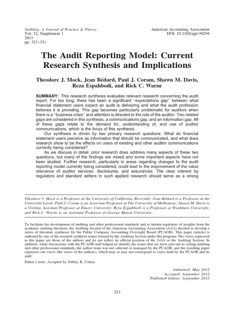 MOCK Et Al. (2013) - The Audit Reporting Model - Current Research ...