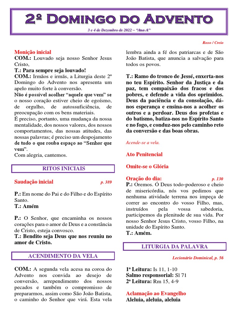 2º Domingo Do Advento - Ano A | PDF | Advento | Eucaristia
