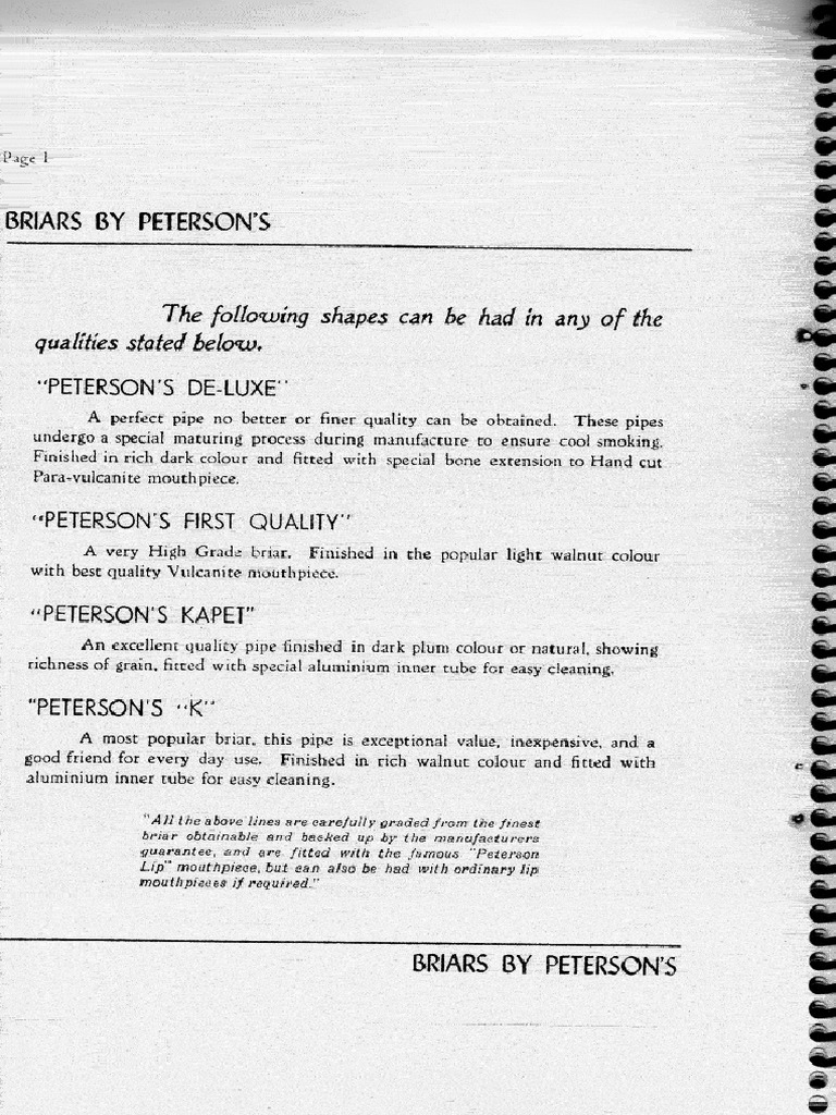 Peterson's Pipes Catalog 20s 30s | PDF