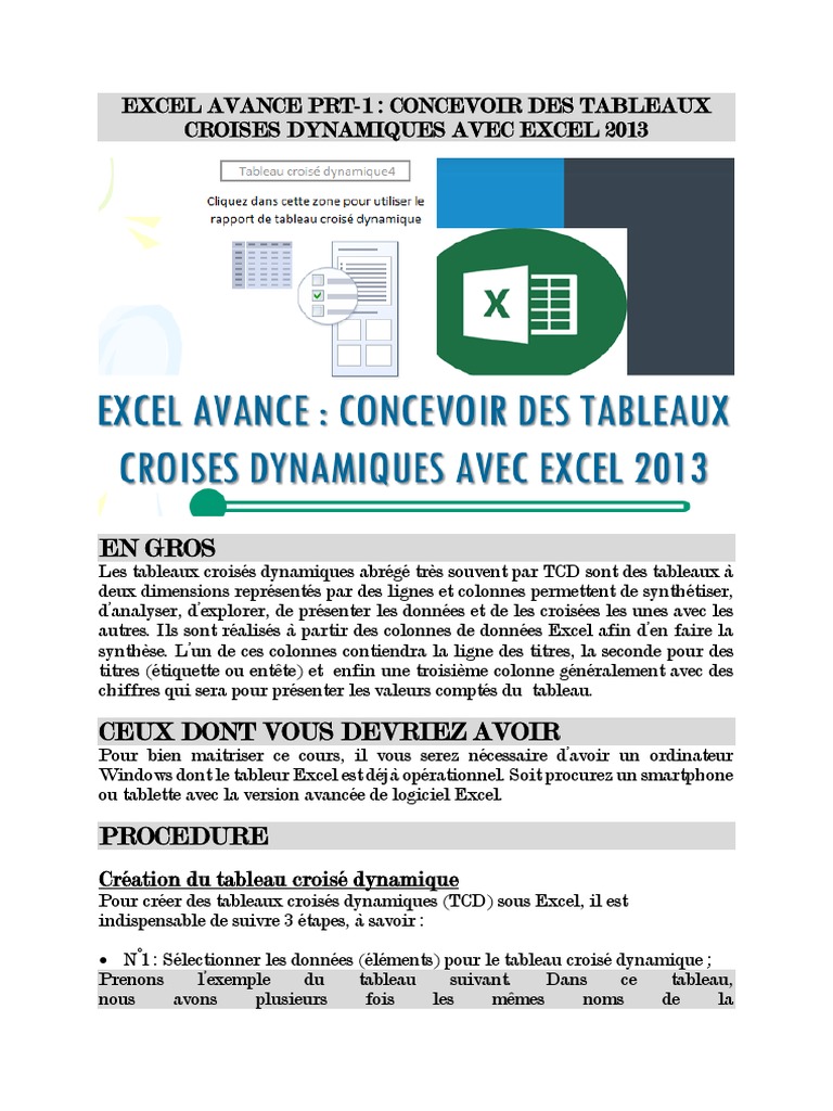 Excel Avance PRT-1 - Concevoir Des Tableaux Croises Dynamiques | PDF ...