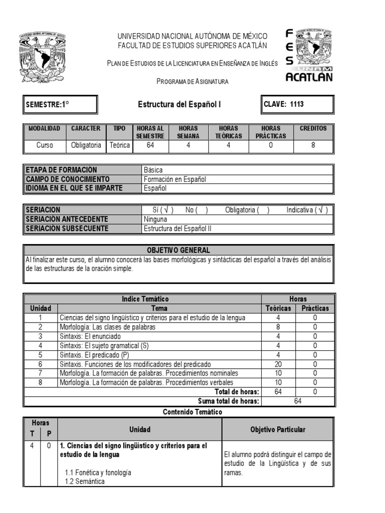 Estructura Del Espanol I | PDF | Predicado (Gramática) | Asunto (gramática)