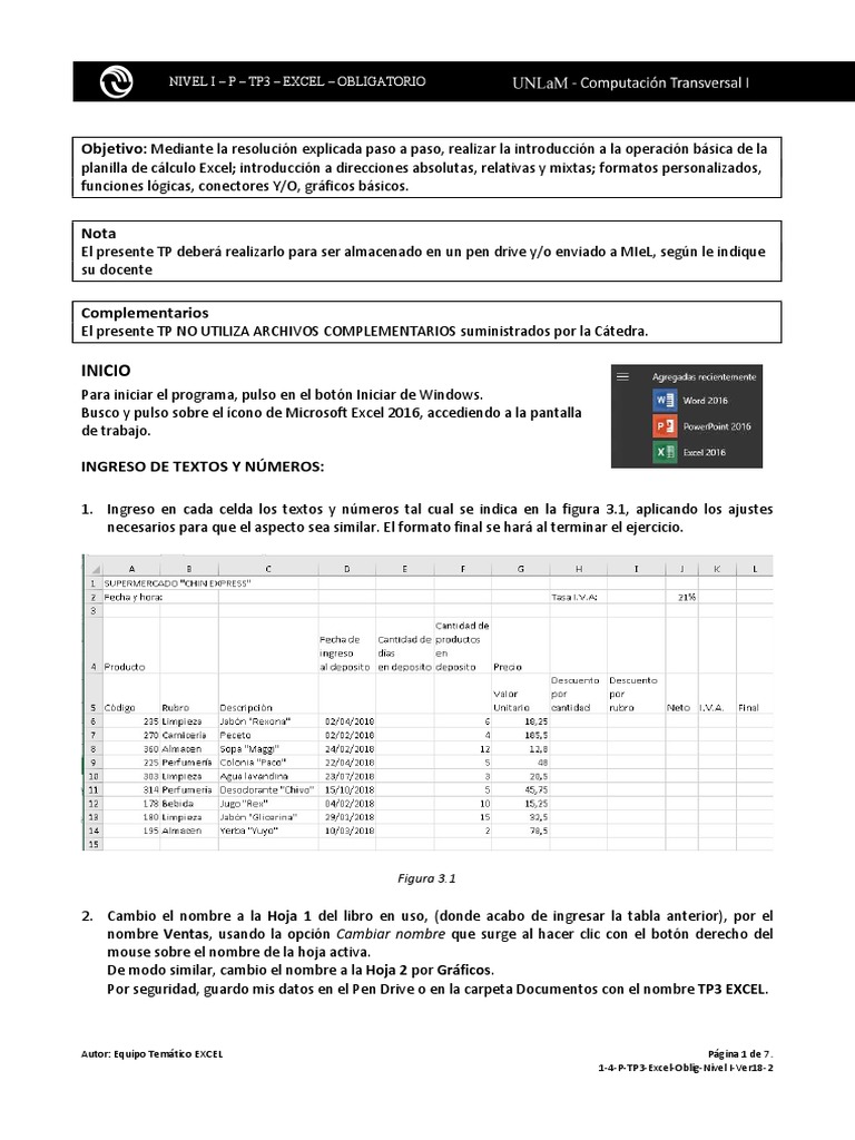 1 4 P TP3 Excel Oblig Nivel I Ver18 2 | PDF | Microsoft Excel | Desarrollo de software