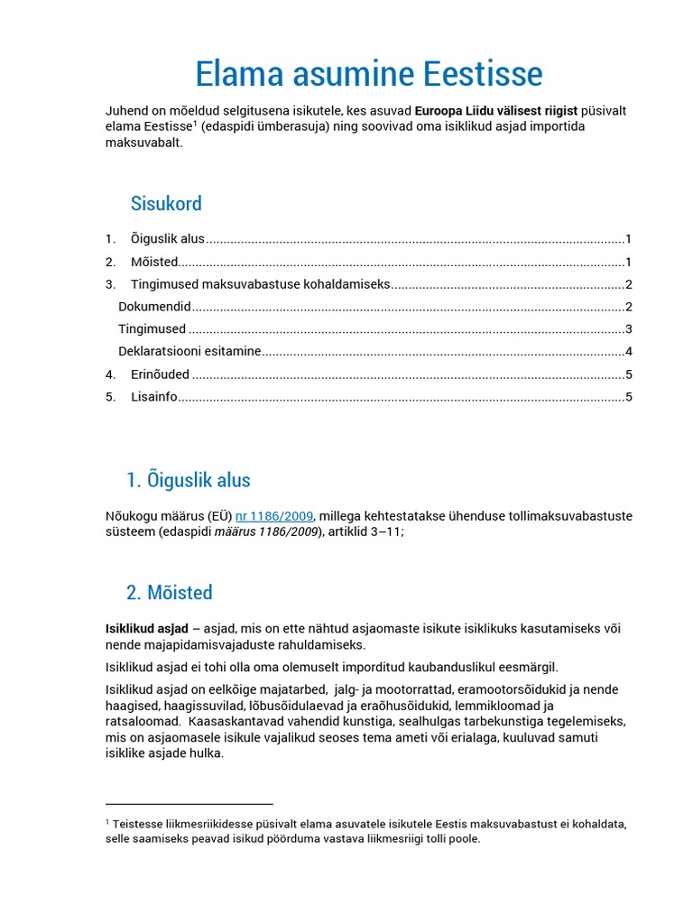 Elama Asumine Eestisse Juhend | PDF