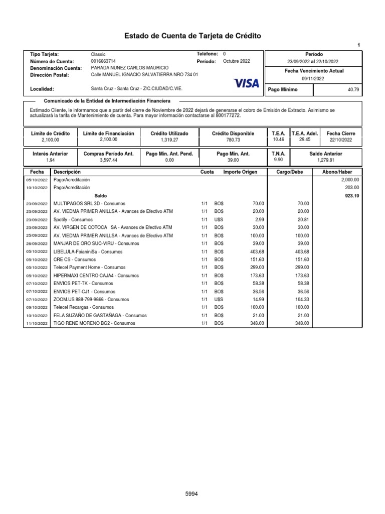 Extracto | PDF | Tarjeta de crédito | Economias