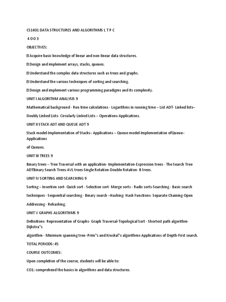Cs1401 Data Structures And Algorithms Pdf Algorithms And Data 7197