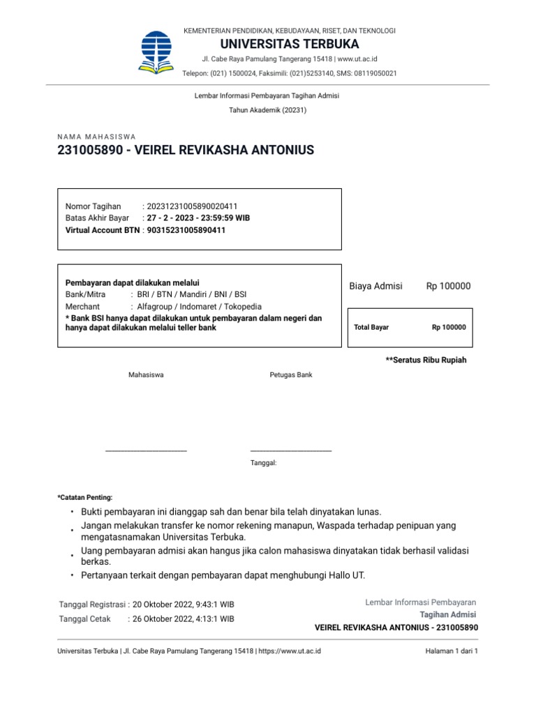 Billing Admisi | PDF