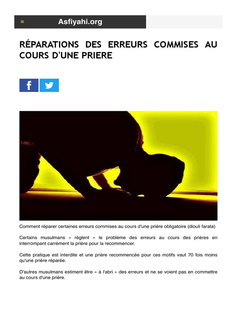 Réparation des erreurs de prière en islam | PDF | Prière | Salut ...