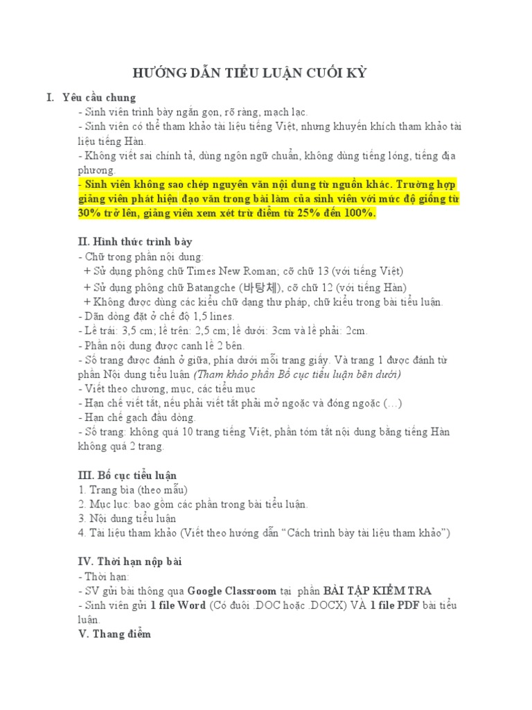 HƯỚNG DẪN TIỂU LUẬN CUỐI KỲ - VHXH | PDF