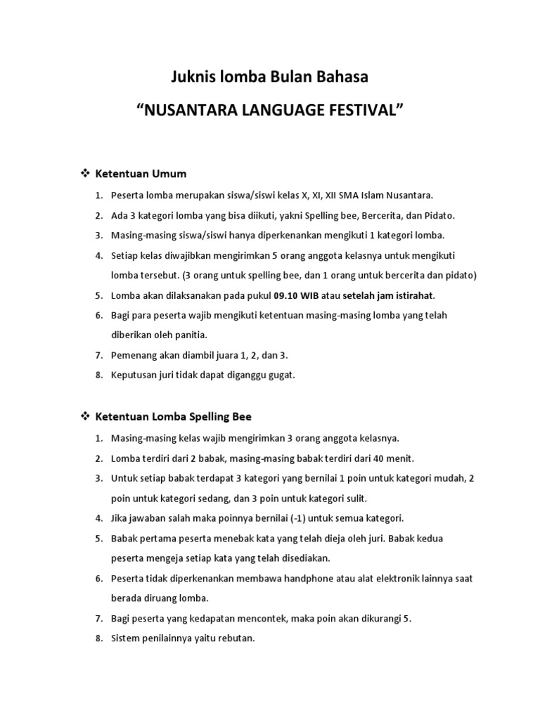 Juknis Lomba Bulan Bahasa | PDF