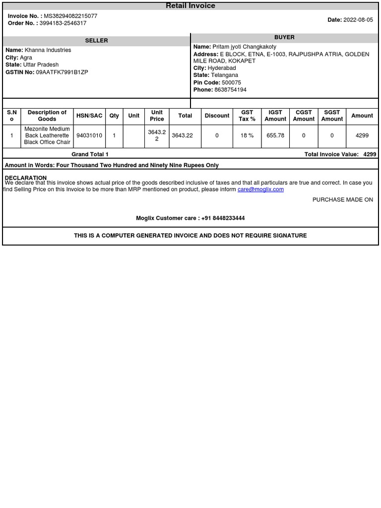 Office Chair | Download Free PDF | Invoice | Government Finances