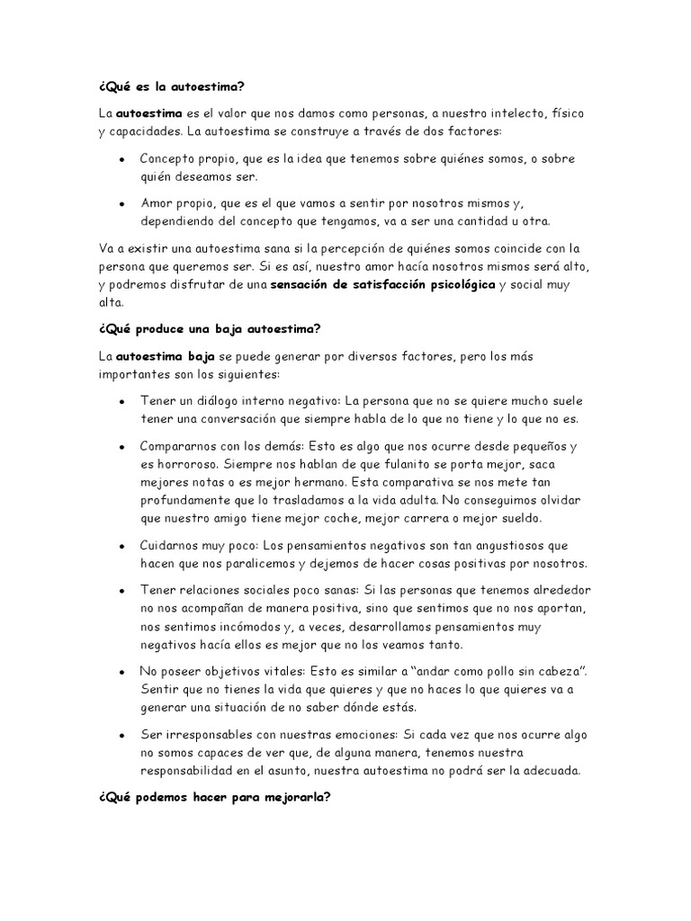 La importancia de la autoestima y cómo mejorarla | PDF | Autoestima ...