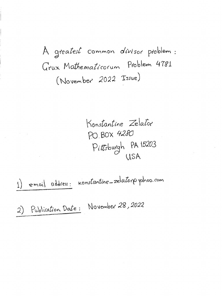 A Greatest Common Divisor Problem Crux M | PDF