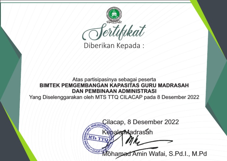 Template Sertifikat Bimtek | PDF