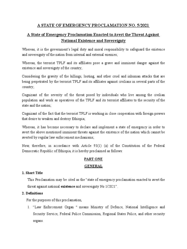 A STATE OF EMERGENCY PROCLAMATION NO. 5 - 2021 v1 | PDF | State Of ...