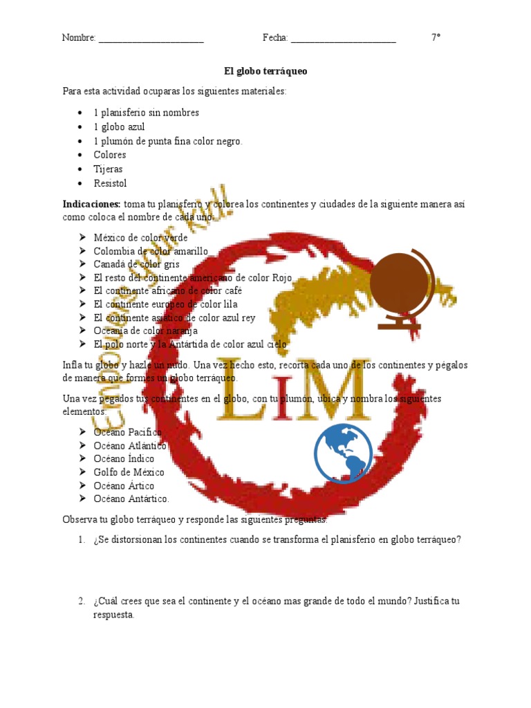 El Globo Terráqueo - Actividad | PDF