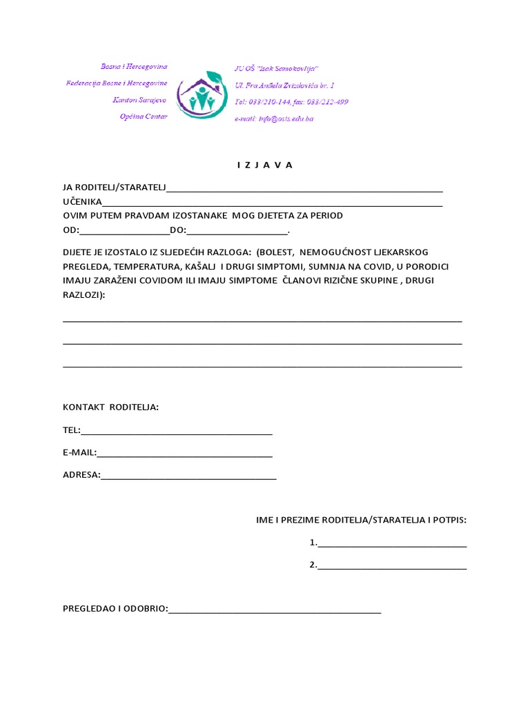 3.izjava Za Izostanke Ucenika | PDF