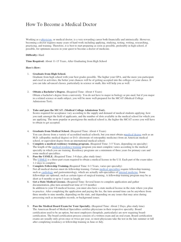 How To Become A Medical Doctor | PDF | Residency (Medicine) | Doctor Of ...