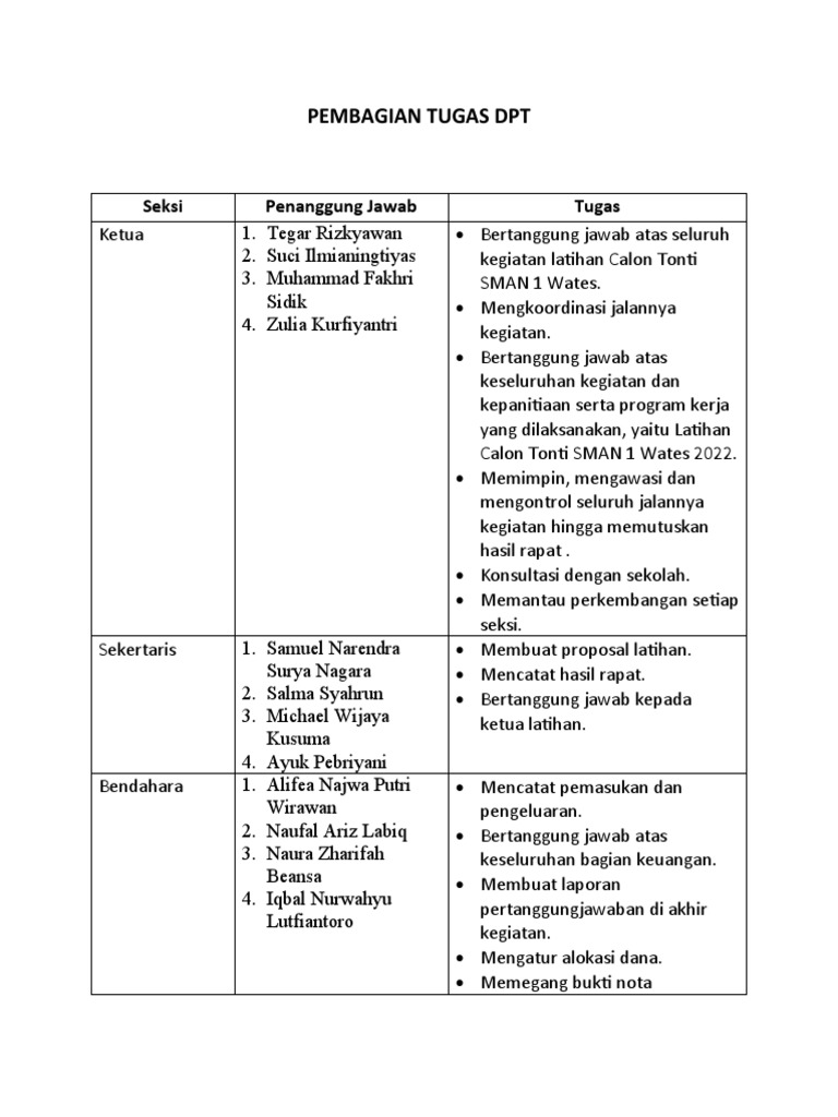 Pembagian Tugas DPT | PDF