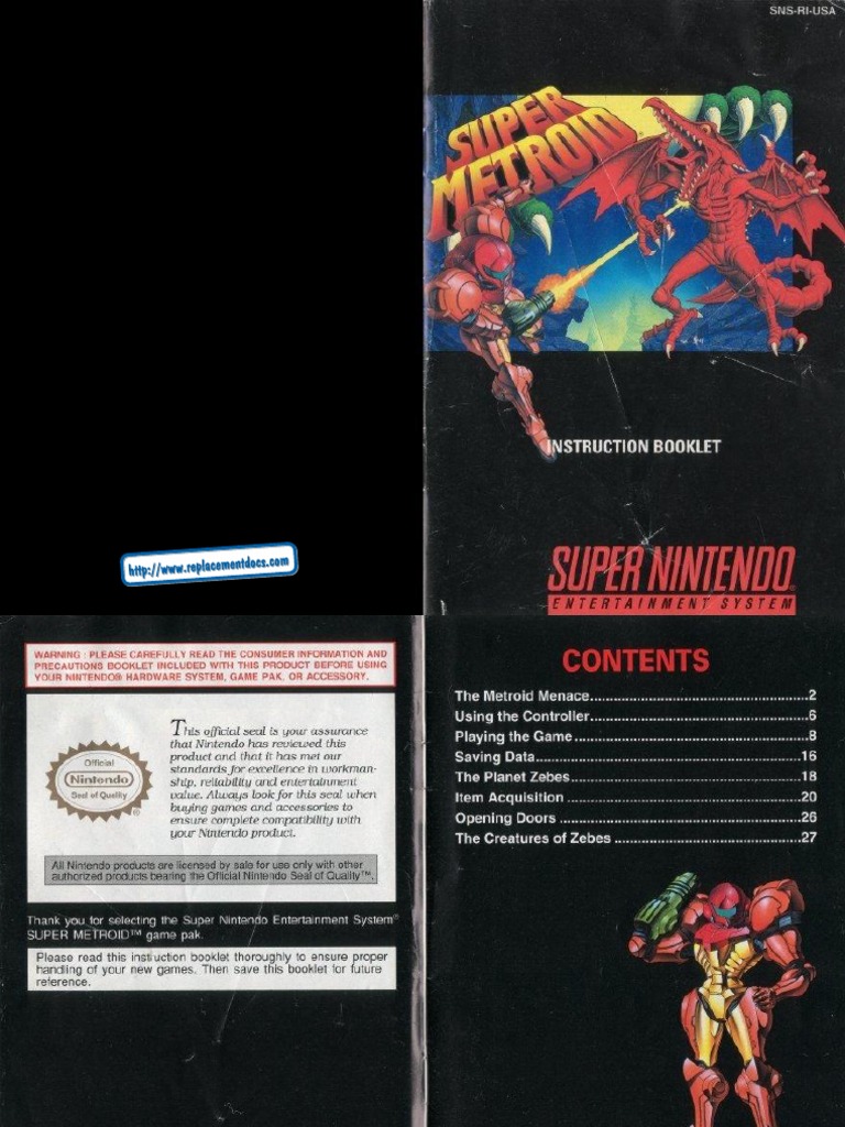 Super Metroid Manual | PDF | Games On Nintendo Platforms | Electronic Games