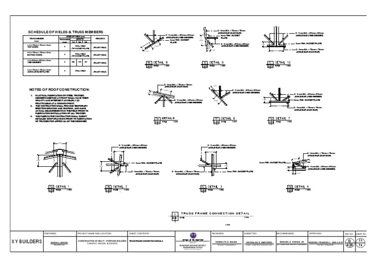 Schedule of Welds & Truss Members: Xy Builders | PDF | Truss ...