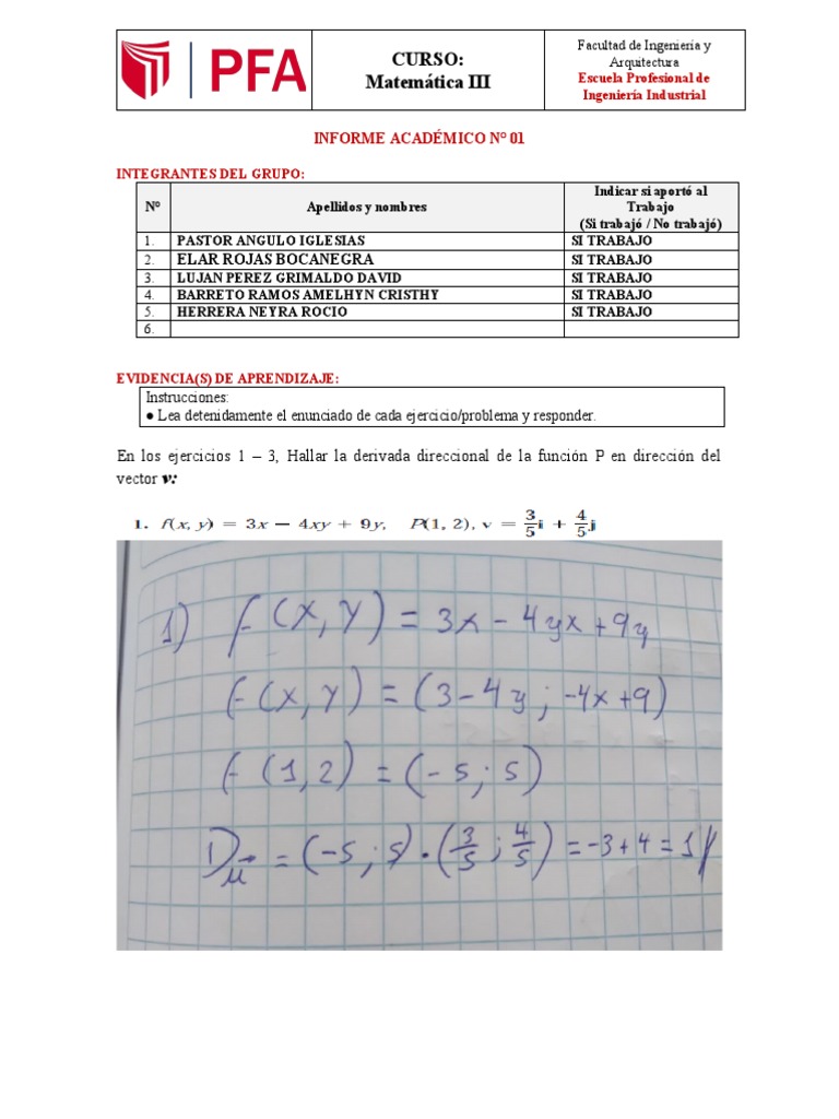 S01 Informe Academico #01 - Matemática III (Ing Industrial) | PDF | Matemáticas
