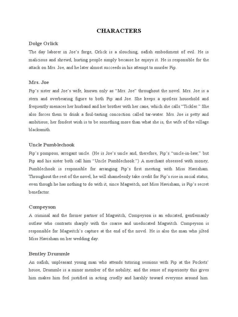 Characters | PDF | Great Expectations | Estella (Great Expectations)