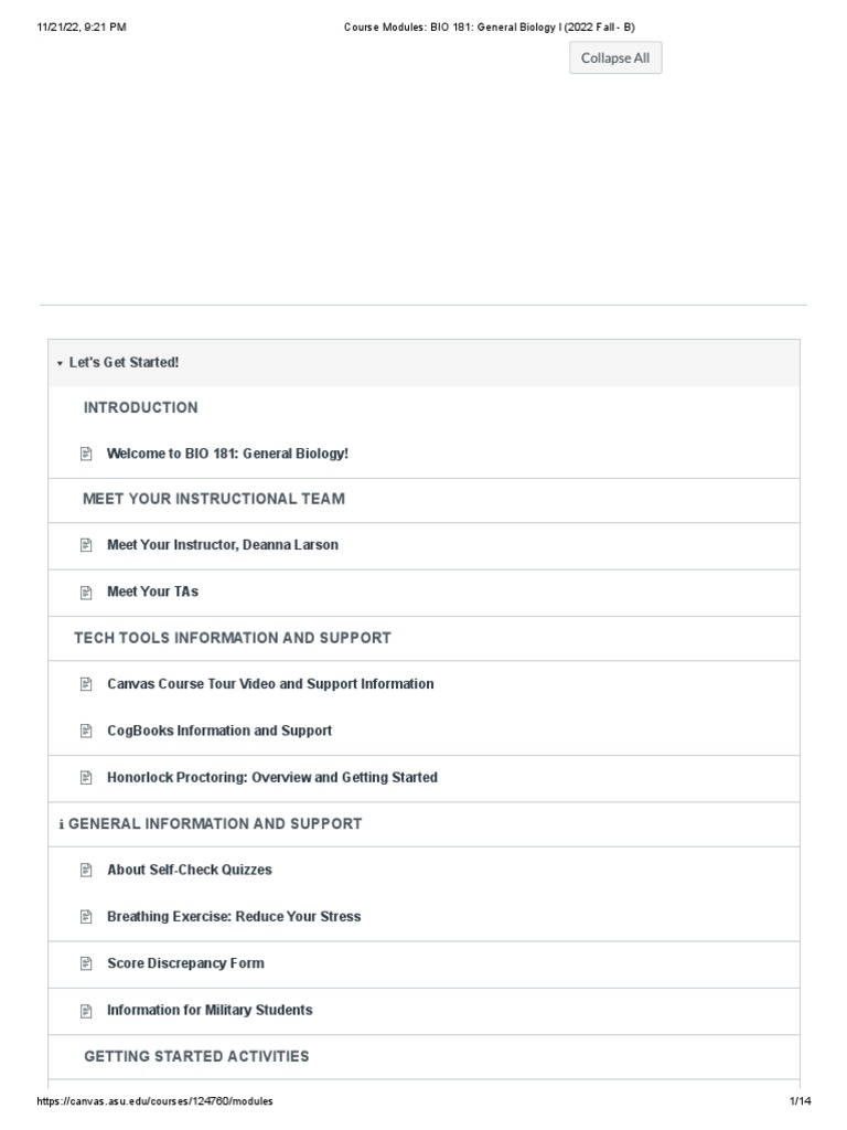 Course Modules - BIO 181 - General Biology I (2022 Fall - B) | PDF ...