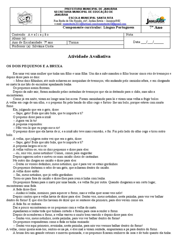 Atividade Avaliativa 7 Ano | PDF