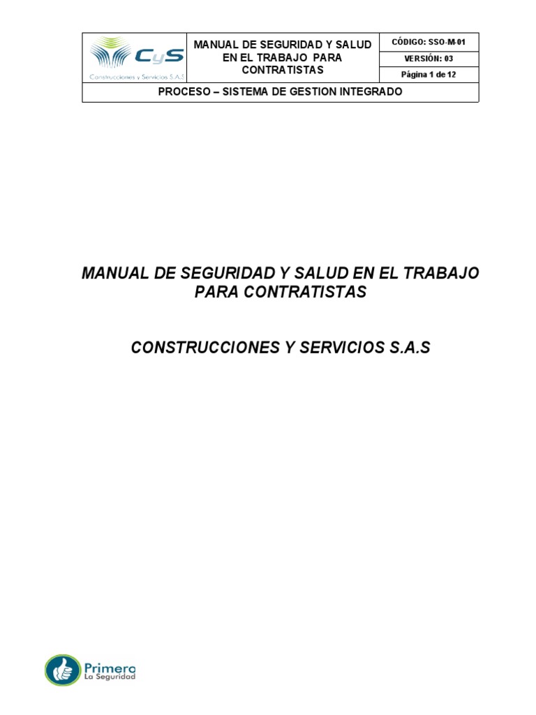 SSO-M-01 Manual de Seguridad Industrial para Contratistas 3 | PDF | Seguridad y salud ...