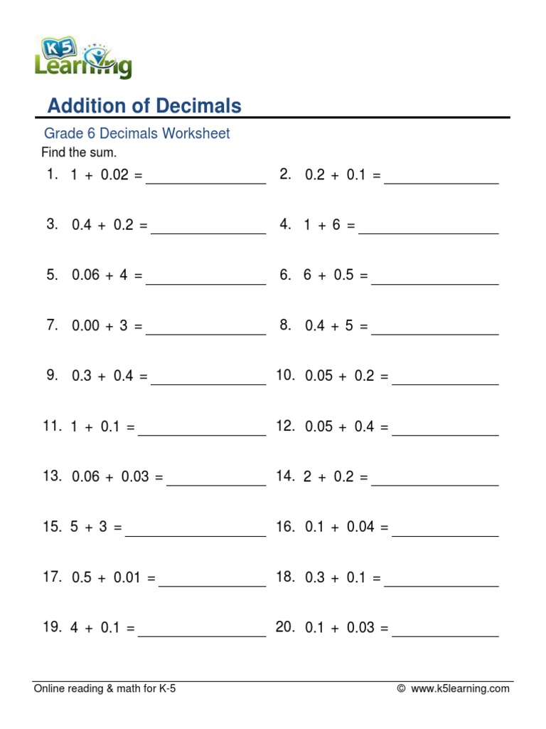 Grade 6 Adding Decimals 0 2 Digits A | PDF | Teaching Methods ...