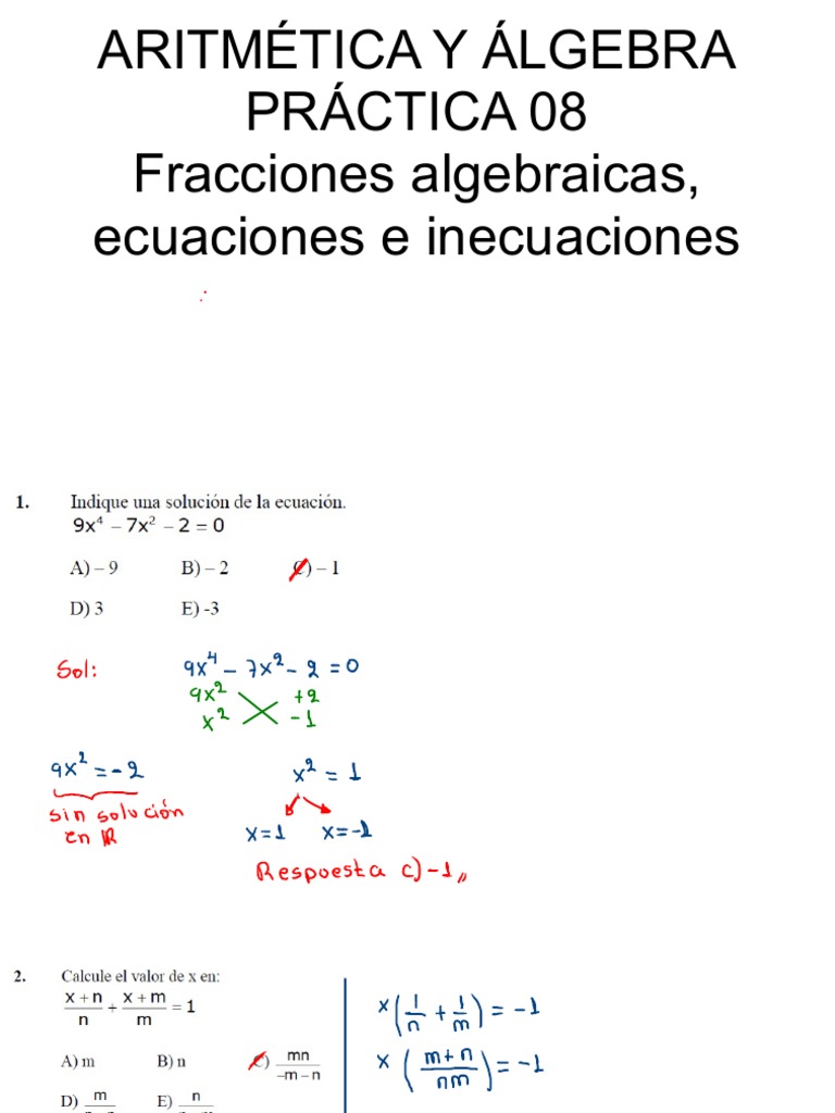Soluc Pract 08 Fracciones y Ecuaciones | PDF