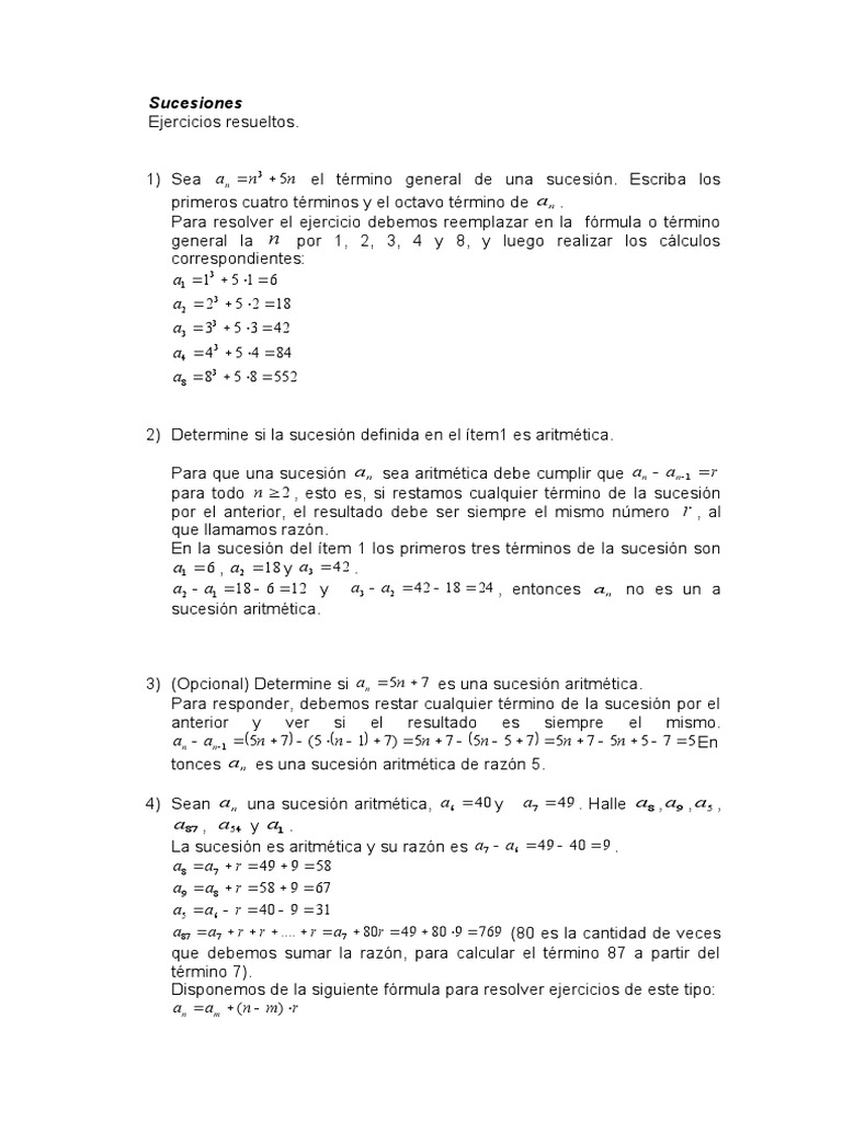 Sucesiones. Ejercicios Resueltos. | PDF | Secuencia | Matemáticas
