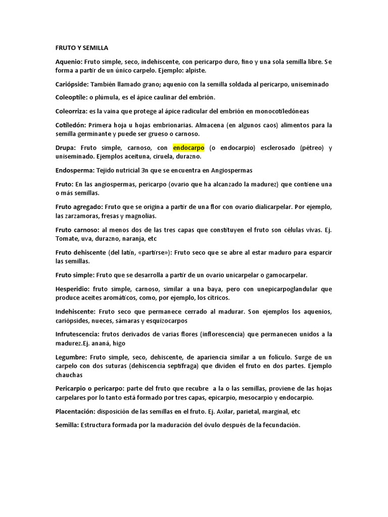 Tipos de Frutos y Semillas en Botánica | PDF | Cocina, comidas y vino ...