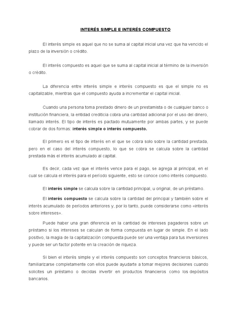 Diferencias entre Interés Simple y Compuesto | PDF | Interés | Interés ...