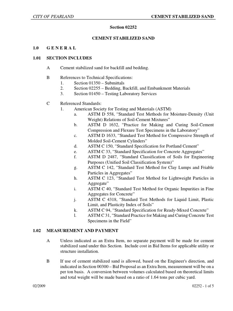 Cement Stabilized Sand Specifications | PDF | Concrete | Construction ...