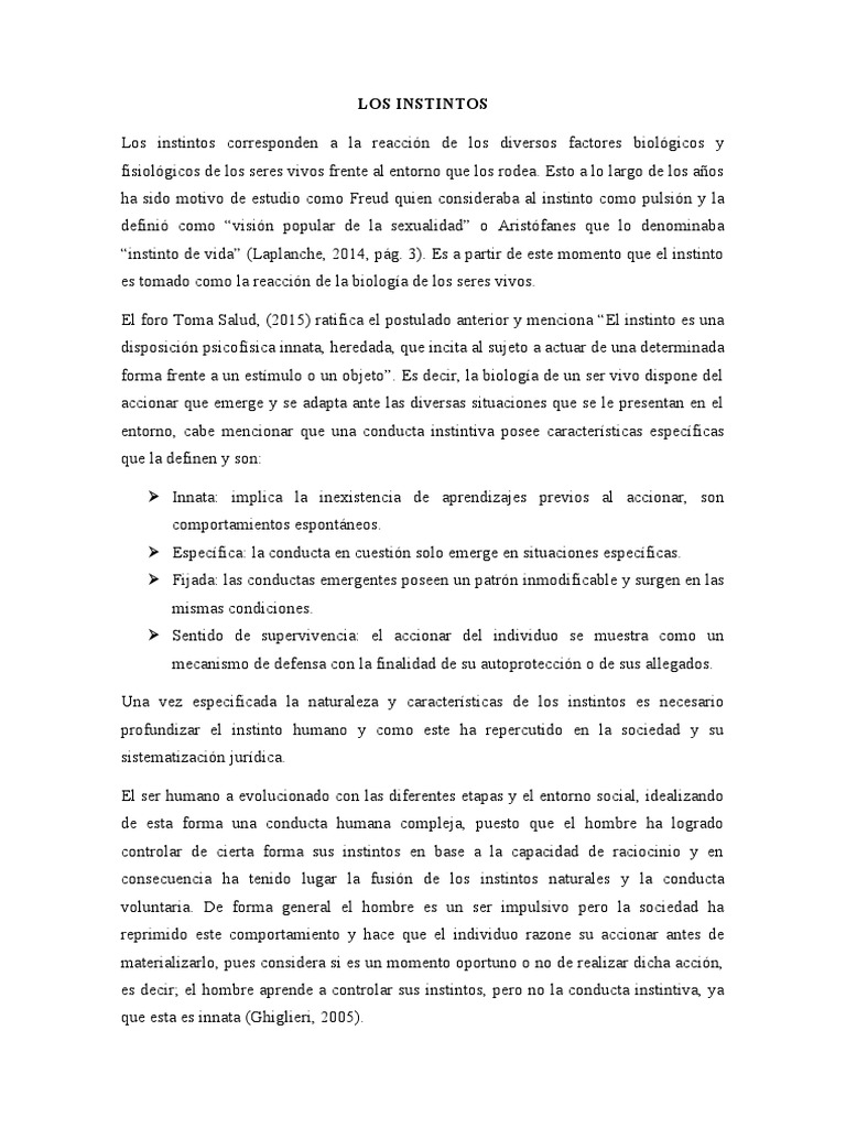 Instintos Humanos: Naturaleza y Comportamiento | PDF | Instinto ...