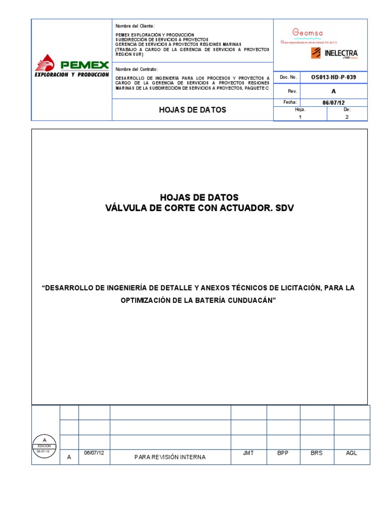 Hojas de Datos Válvula de Corte Con Actuador. SDV | PDF