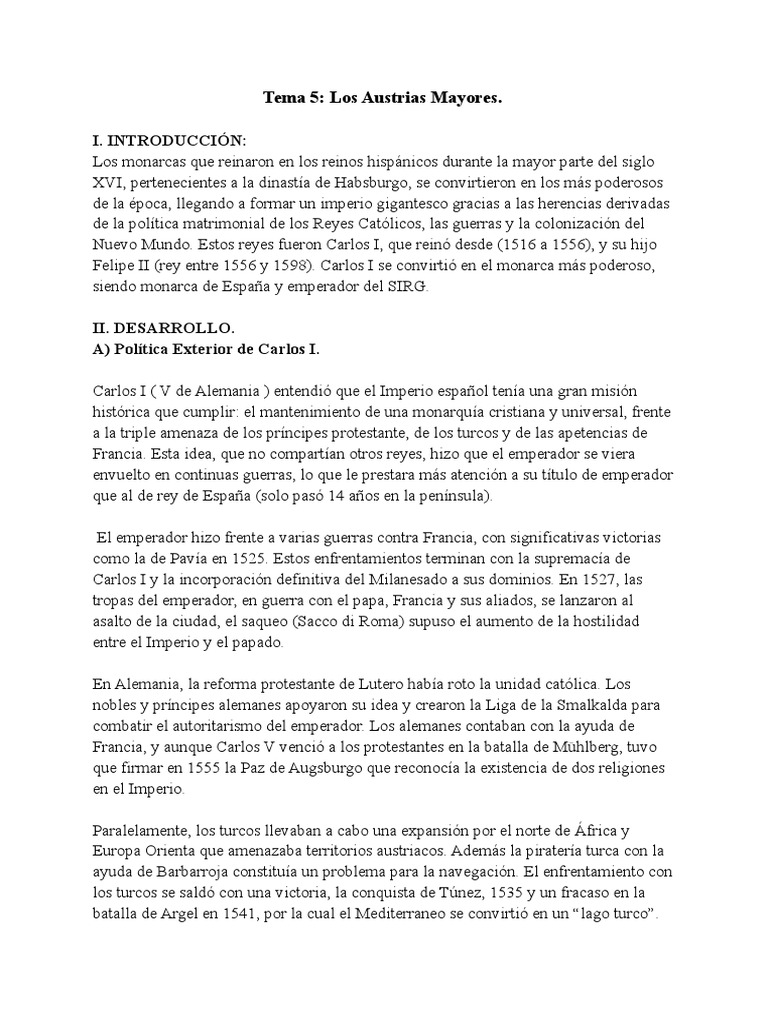 Tema 5_ Los Austrias Mayores Resumen propio | PDF | Imperio español | imperio Otomano