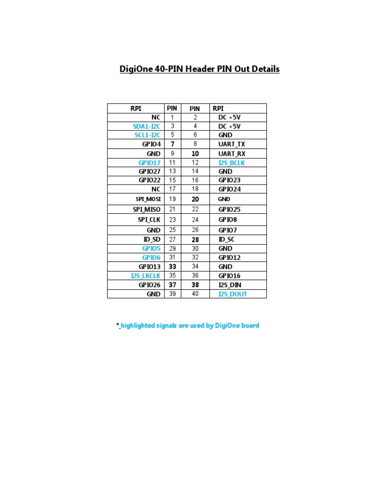 DigiOne 40-PIN Header Pinout Guide | PDF