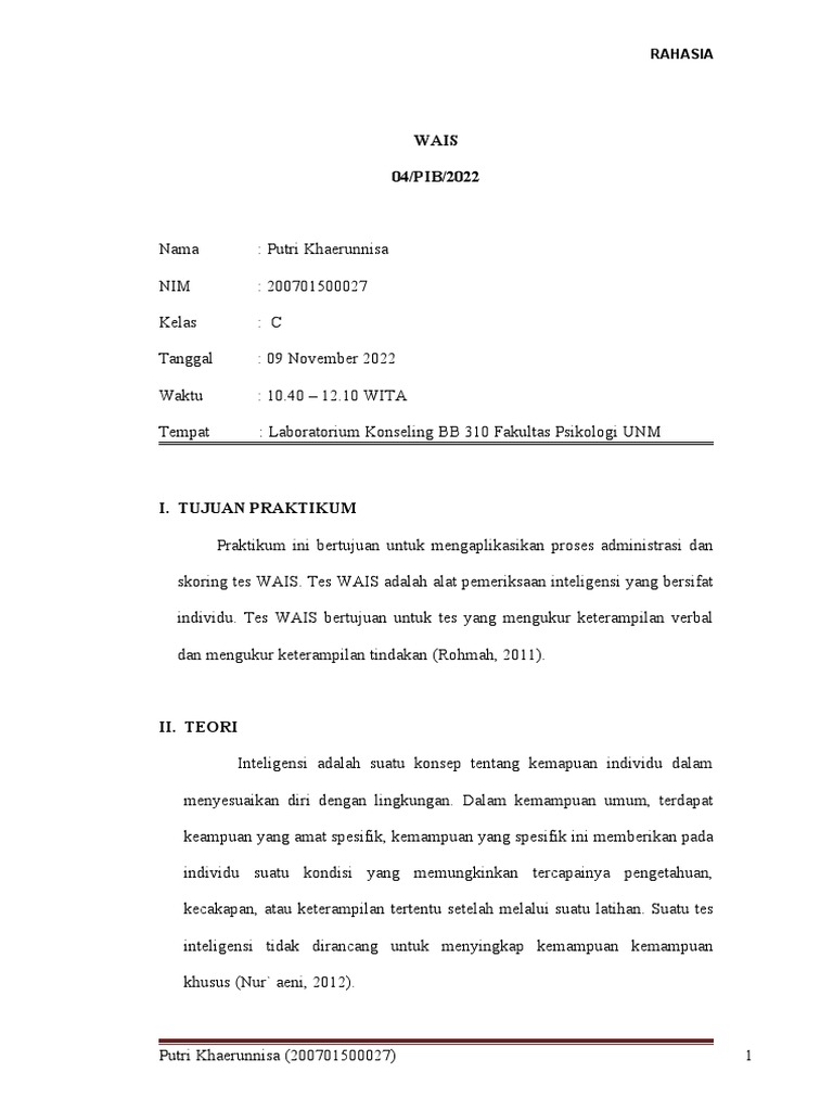 Skoring dan Analisis Tes WAIS | PDF