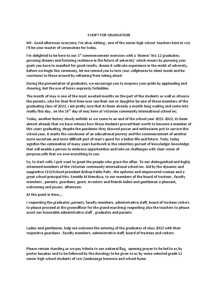 Script For Graduation | PDF