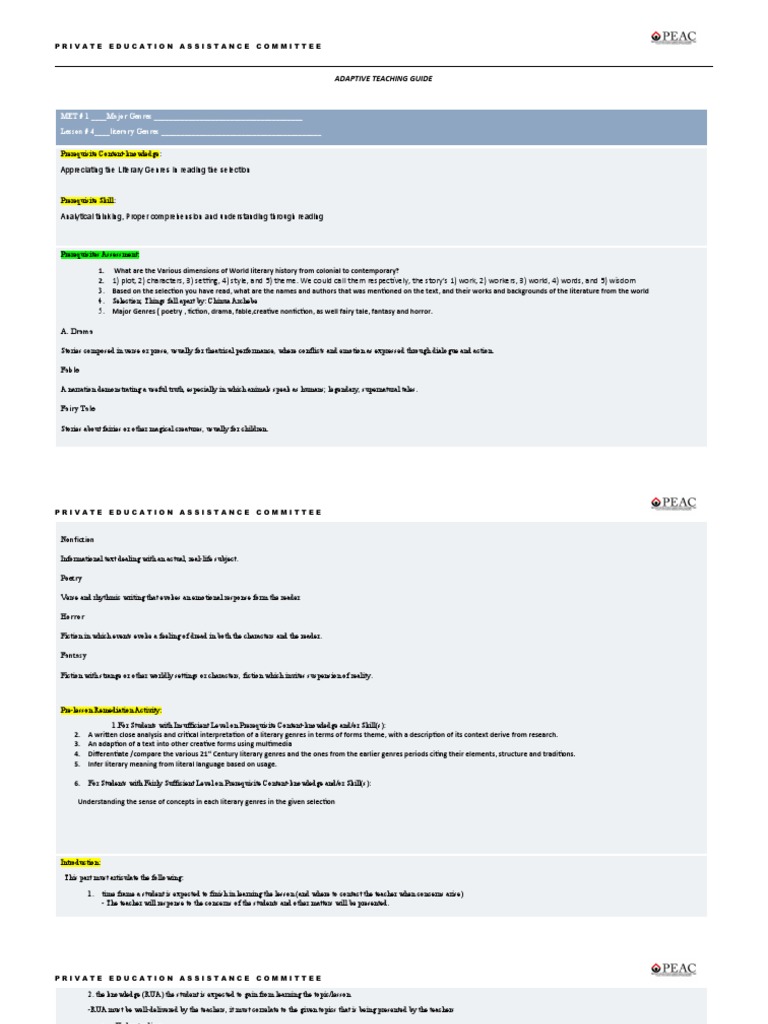 Adaptive Teaching Guide Template - Final | PDF | Narrative | Genre