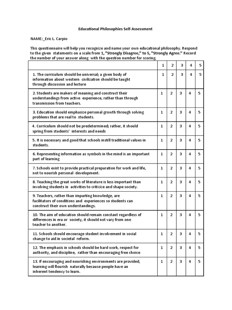 EDUC PHILO Self Assessment | PDF | Learning | Teaching Method