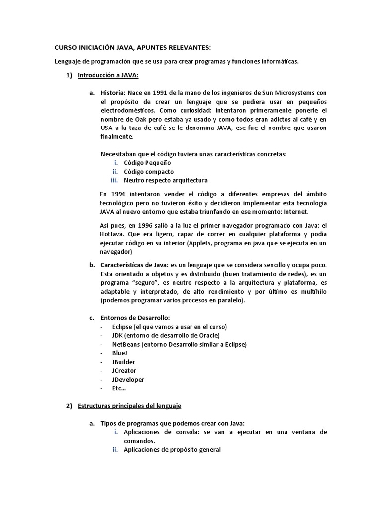 Curso Iniciación Java | PDF | Java (lenguaje de programación) | Variable (informática)