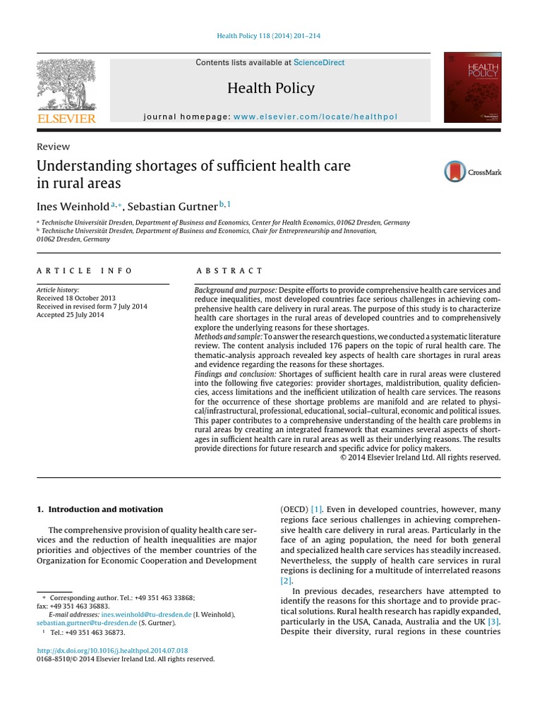 Understanding The Shortages of Sufficient Health Care in Rural Areas by ...