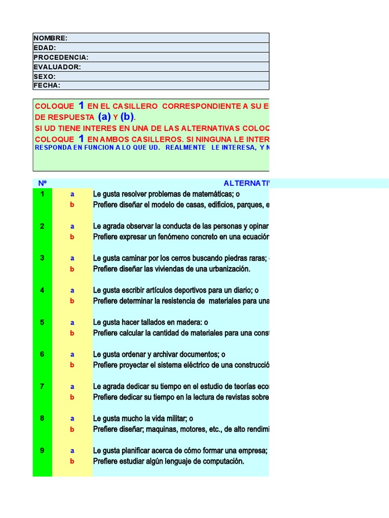 Test de Intereses Vocacionales | PDF | Business | Perú