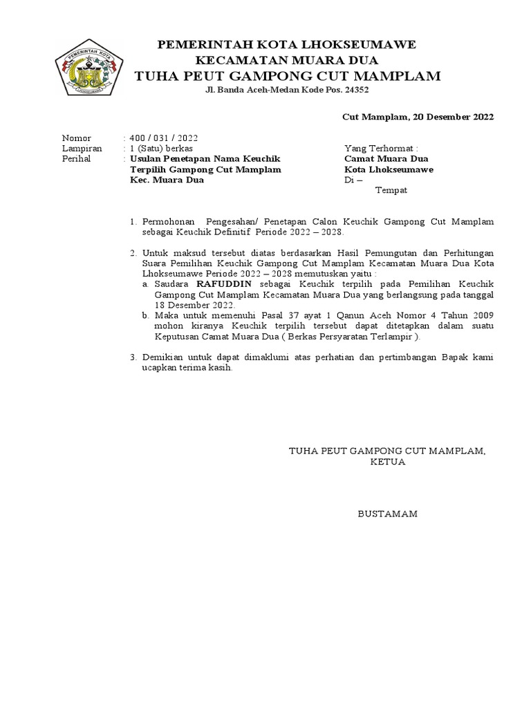 Surat Pengantar Tuha 4 | PDF