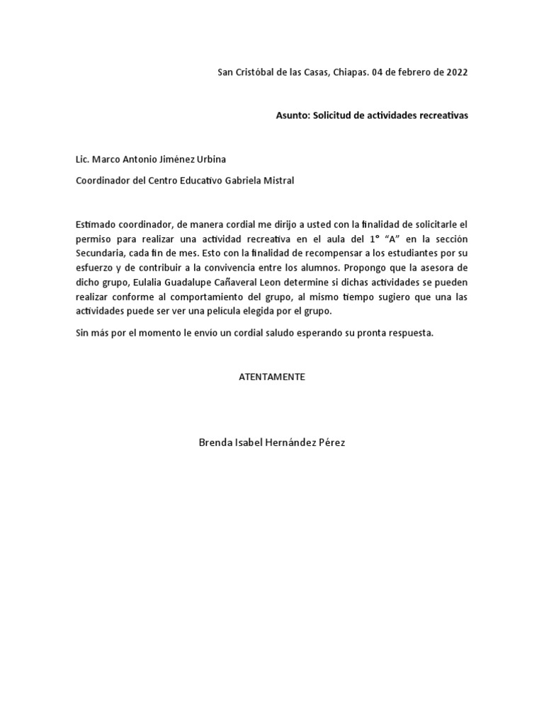Solicitud de Actividades Recreativas | PDF