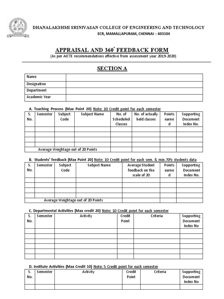 Faculty Appraisal Form - 360 degree-AICTE | PDF | Academic Term